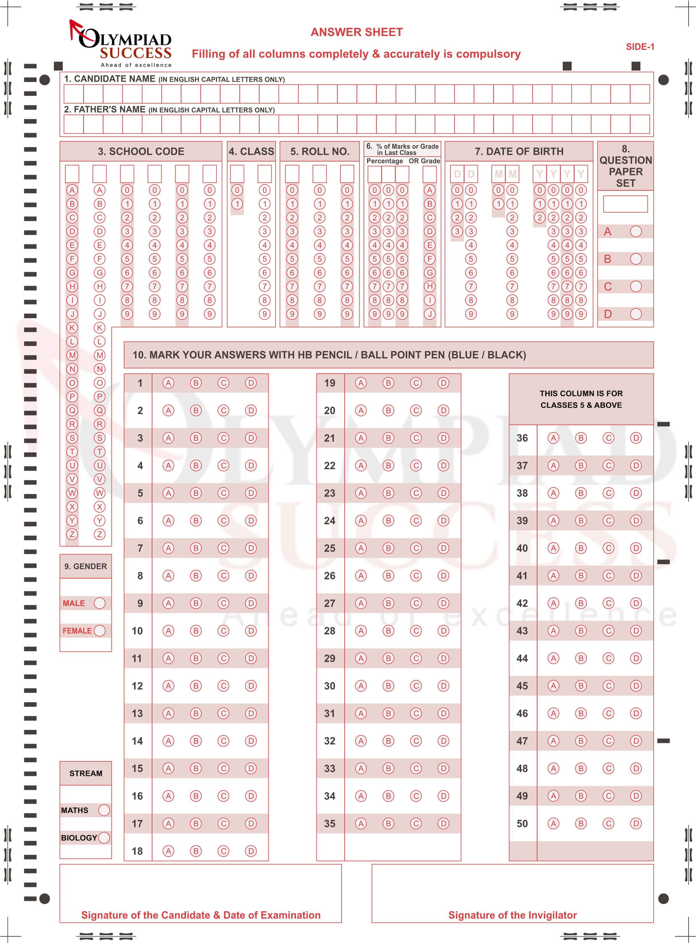 OMR Sheet For Practice OMR Sheet For Practice